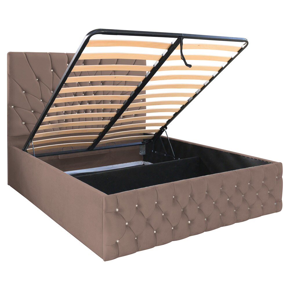 Pat dublu tapitat Carolina, 180/200 cm, cappuccino cu nasturi sticla ...