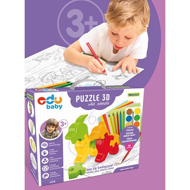 3D festő/rajz/rejtvény szett, Wader, Vadállat modell, 29 db, 3 év ...