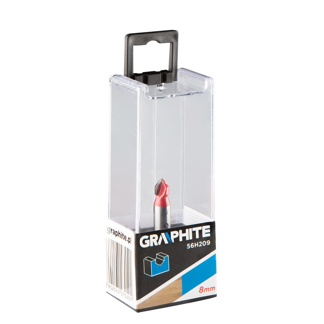 Freza lemn tip V, Graphite, Carbura, 8 x 8 mm, Tija 8 mm, Rosu/Argintiu ...