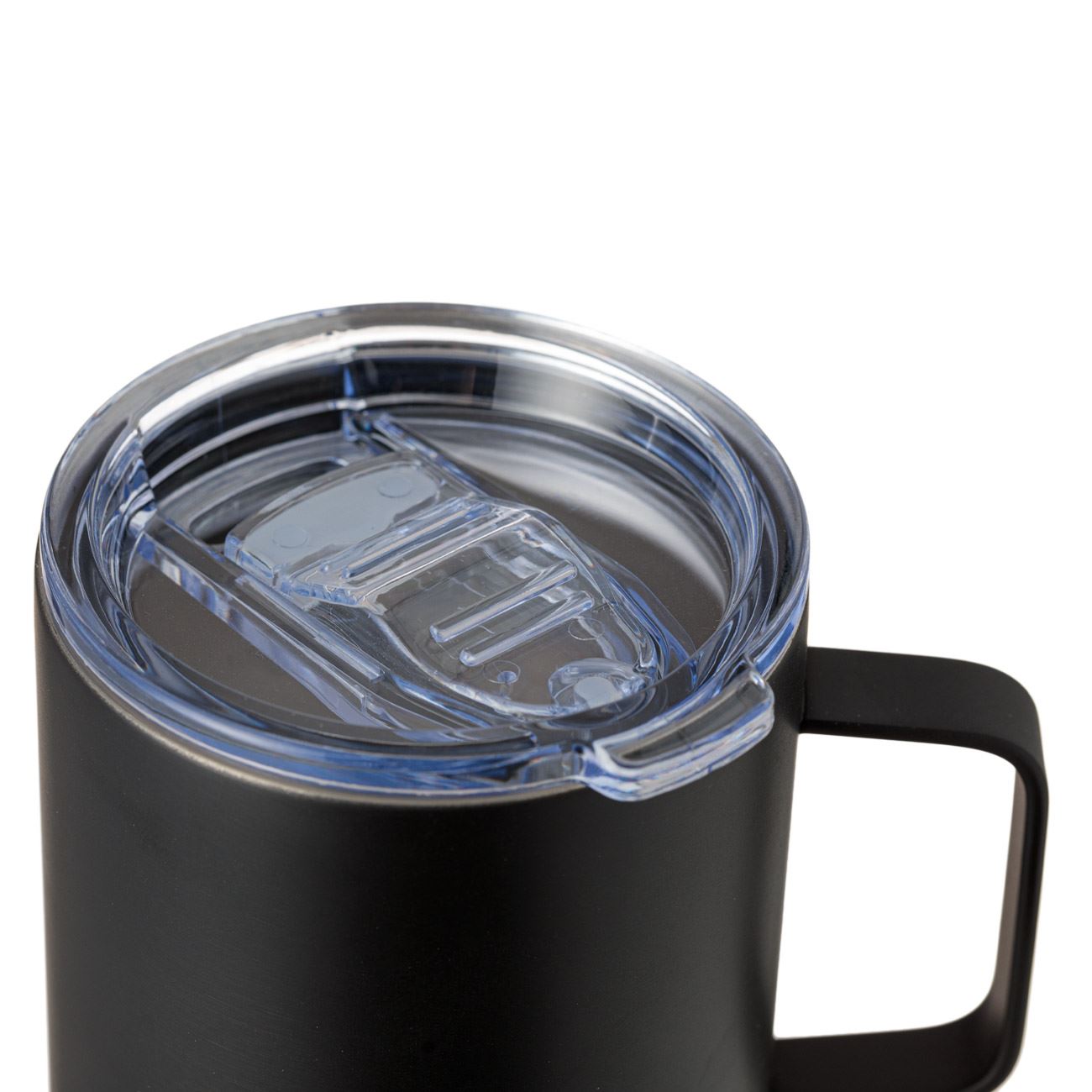 Termos cafea inox, negru, cu maner, baza pluta si capac transparent ...