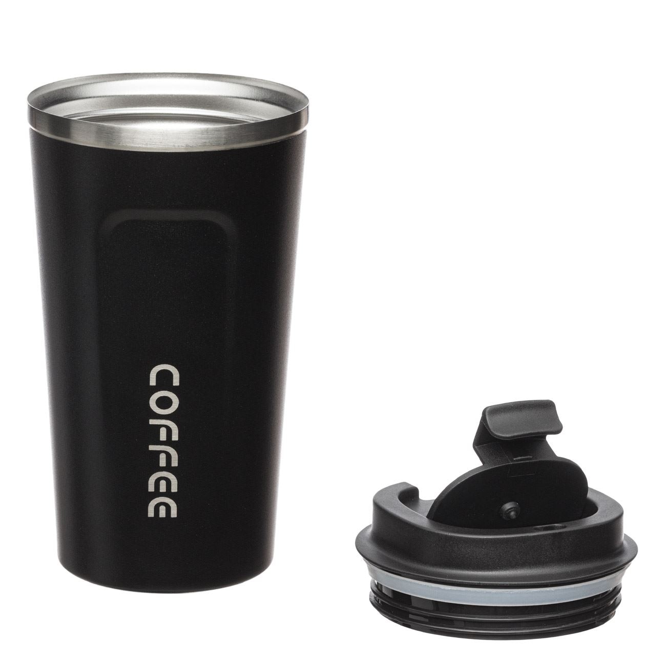 Termos cafea metal, negru, capac cu duza si inchidere ermetica, 500ml ...