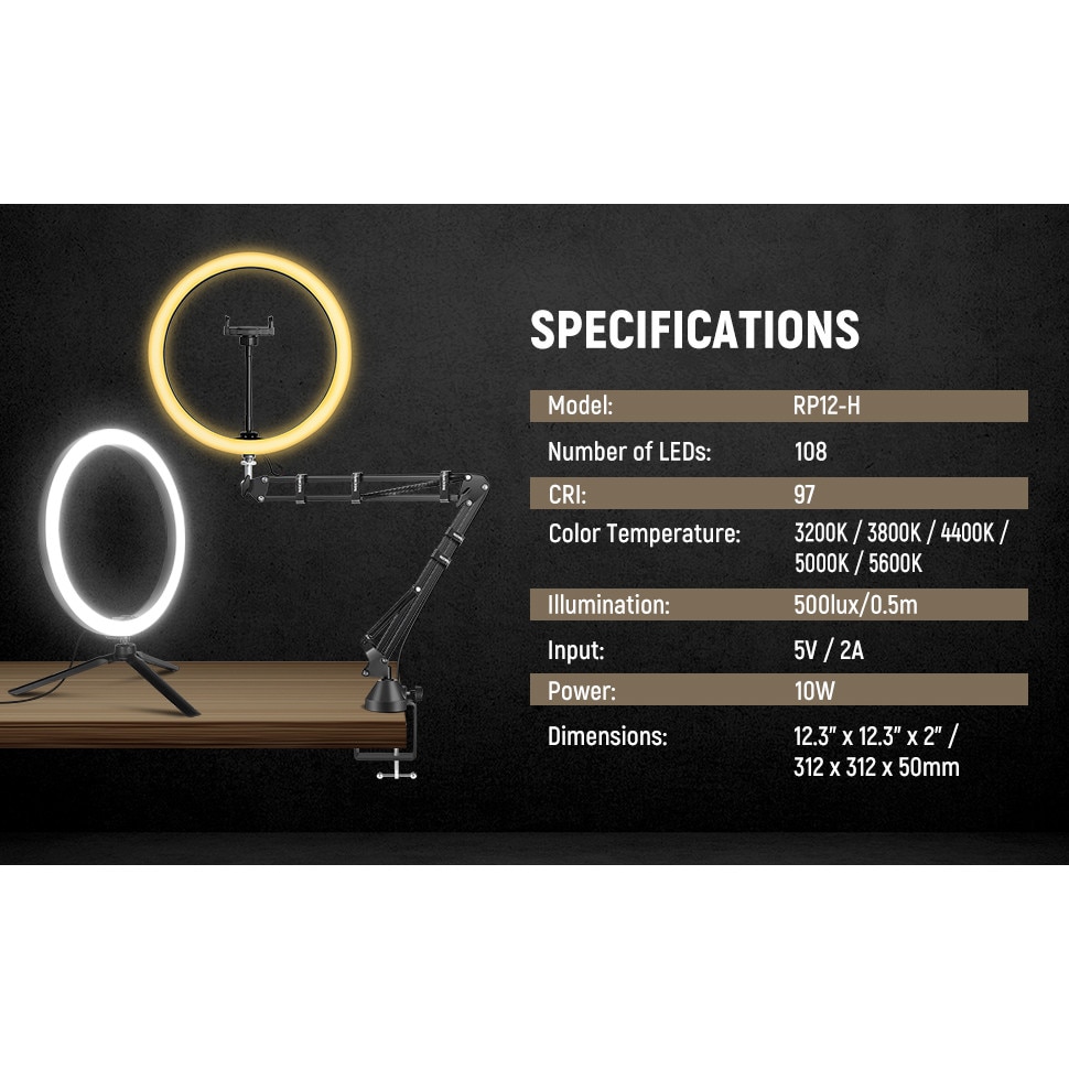 Set Lampa circulara LED Ring Light cu trepied si brat cu menghina, cu suport smartphone ...