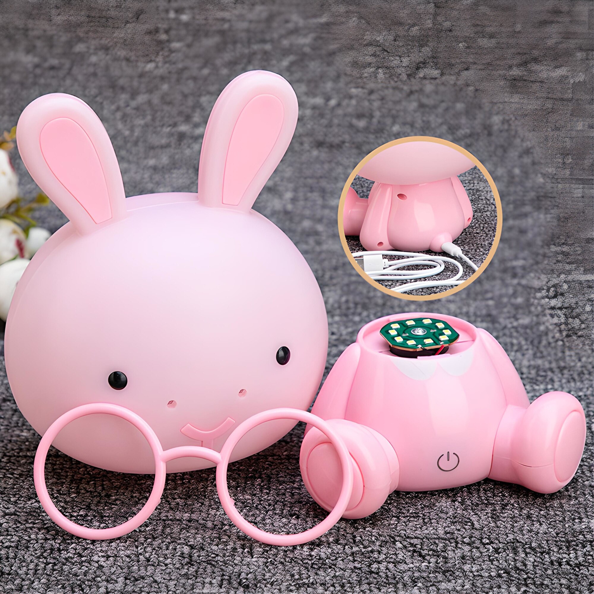 Lampa de noptiera pentru copii, iepure roz, lumina calda - eMAG.ro