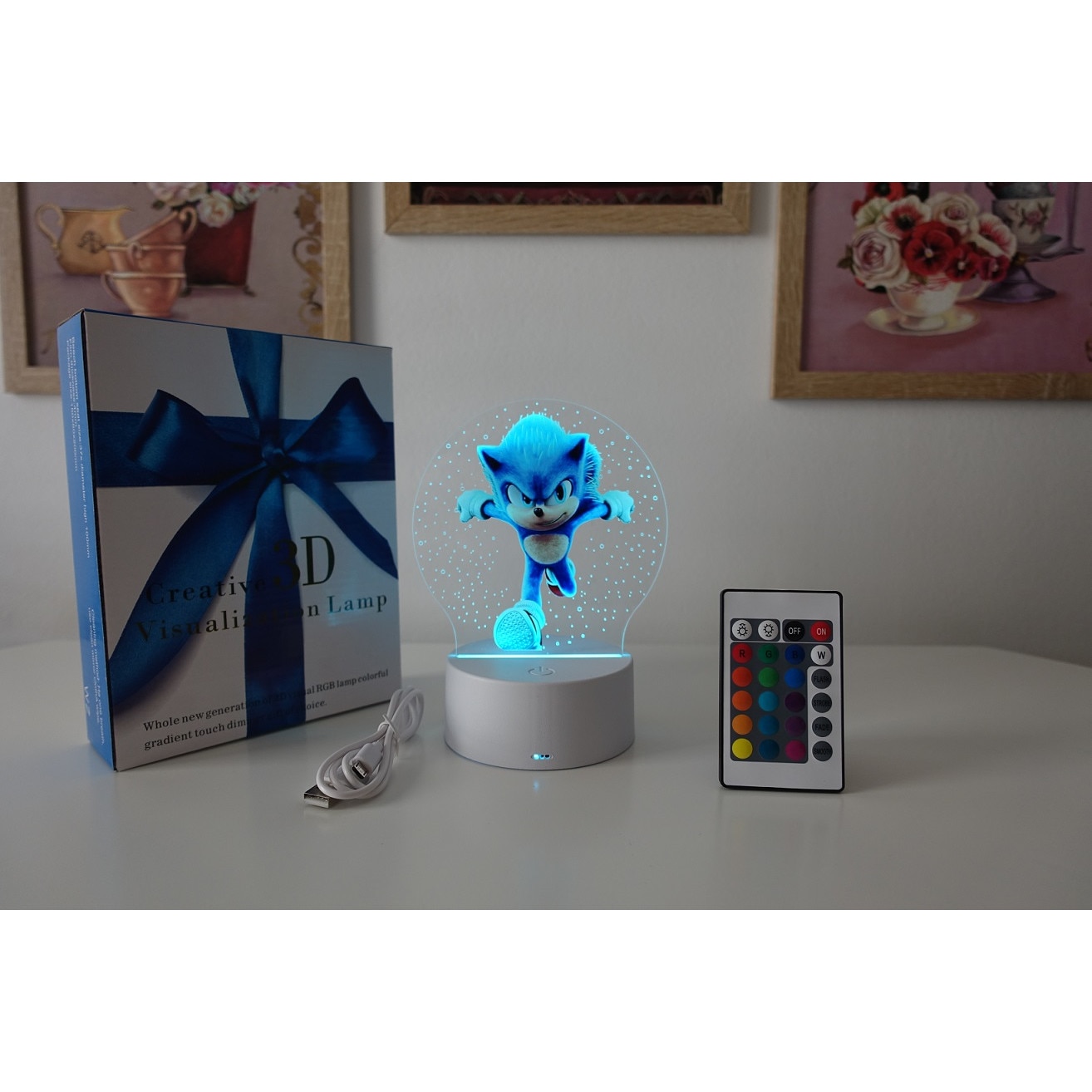 LED нощна лампа, Sonic the Hedgehog, 16 цвята, с дистанционно, USB ...