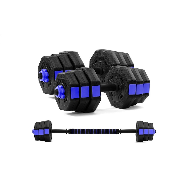 Set gantere si haltera reglabile hex HomeFit® 20kg - Blue - eMAG.ro