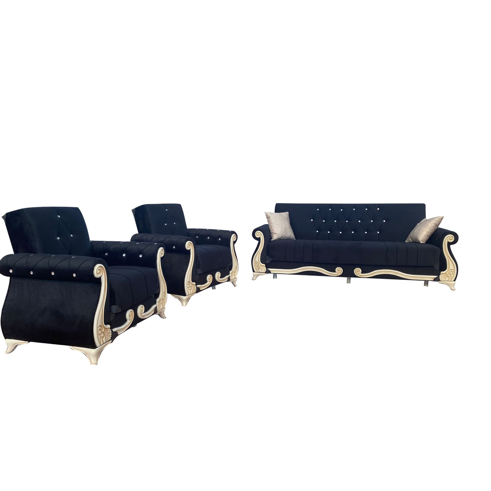 Set canapea extensibila cu doua fotolii imperial negru black home ...