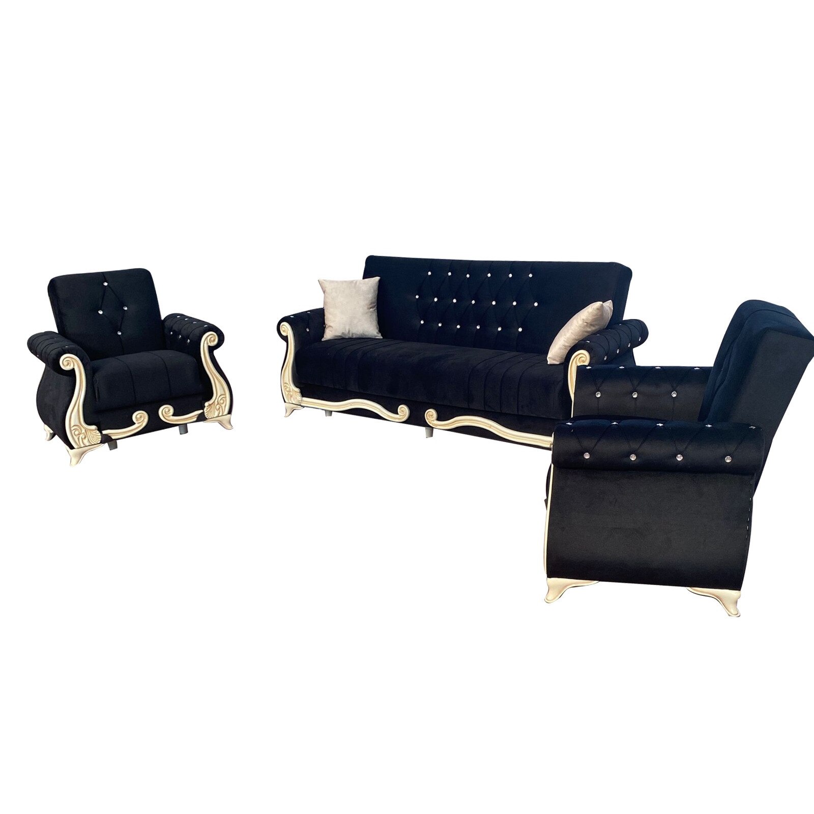 Set canapea extensibila cu doua fotolii imperial negru black home ...