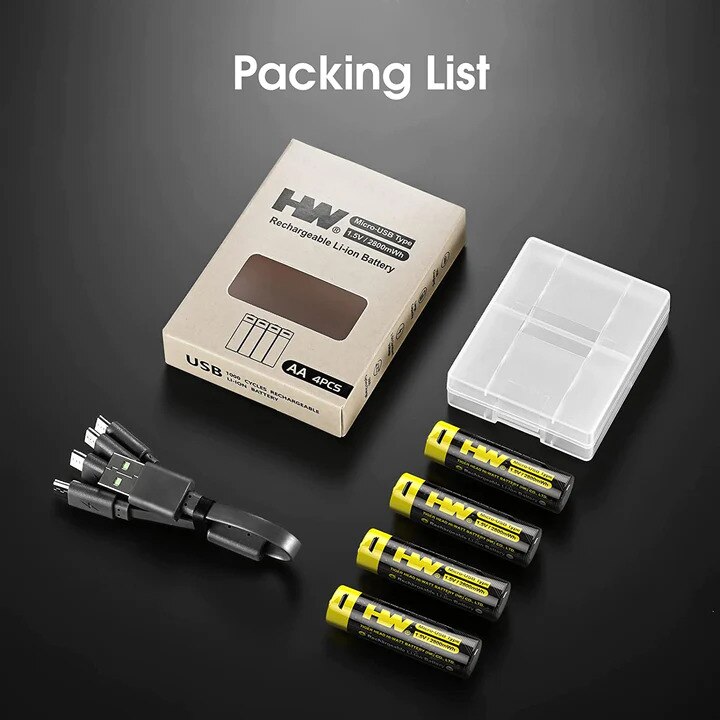 Set 4 Baterii AA Reincarcabile, Incarcare USB, 2800 mWh - eMAG.ro