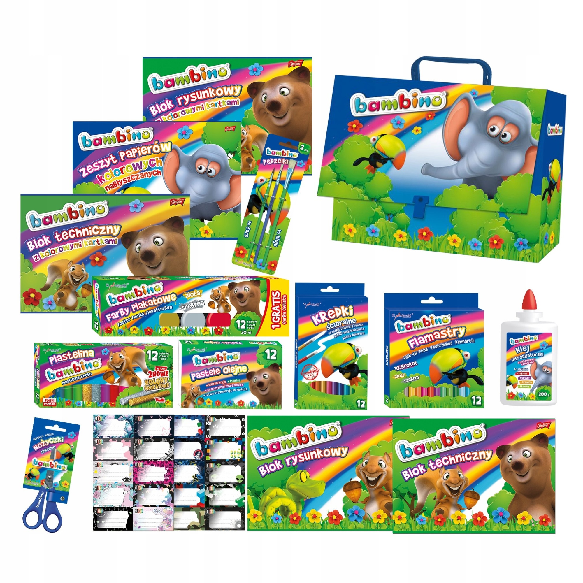 Set pictura copii, Bambino, 14xinstrumente/20xautocolante, Servieta ...