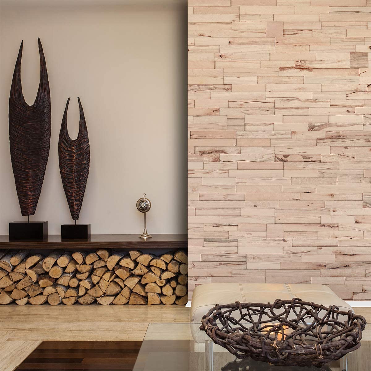 Panouri decorative MODULO Fag, 8 placi, lemn masiv in relief, 76 x 17.6 ...