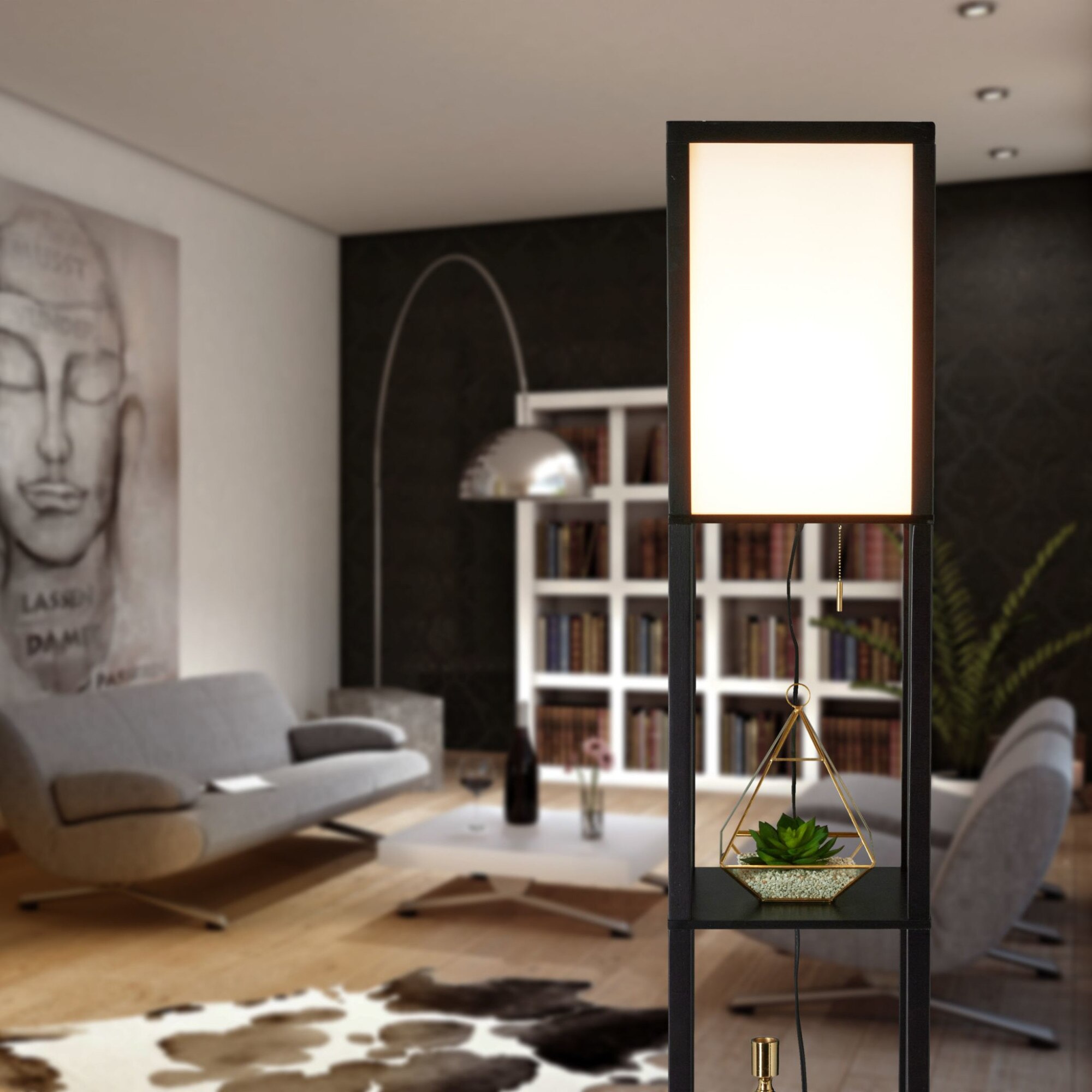 Lampa de podea,161 x 26 x 26 cm, din lemn, E27, 60W, negru/ alb, cu 3 ...
