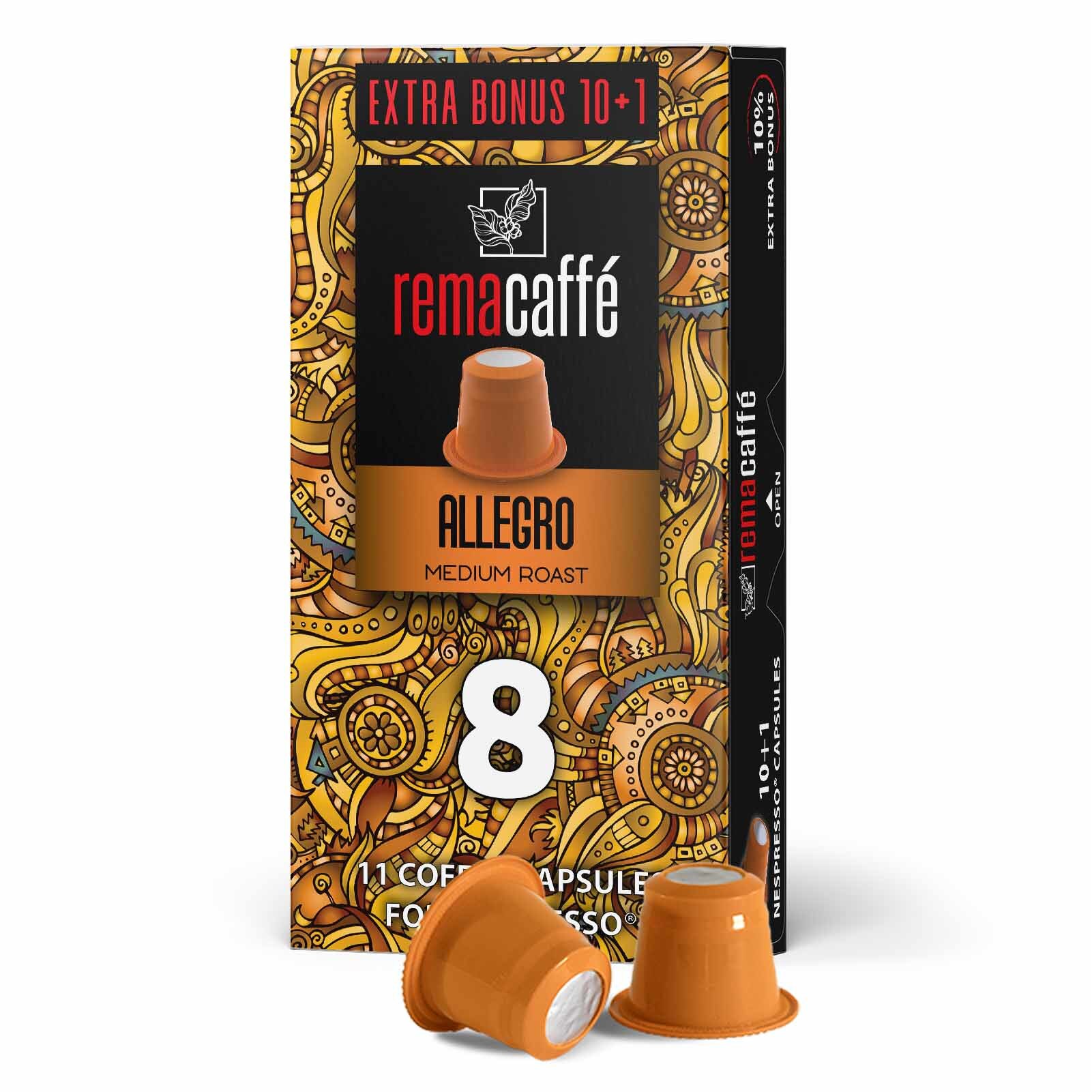 Capsule de cafea REMACAFFE Allegro, Compatibile cu Nespresso, 10+1 ...