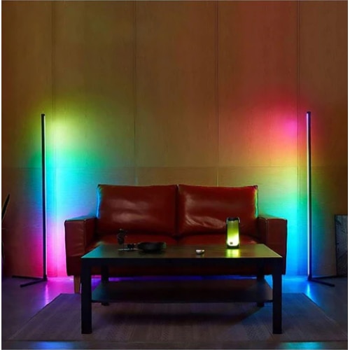 Lampa LED RGB de podea, 140 cm, Telecomanda, USB, Otel, Negru - eMAG.ro