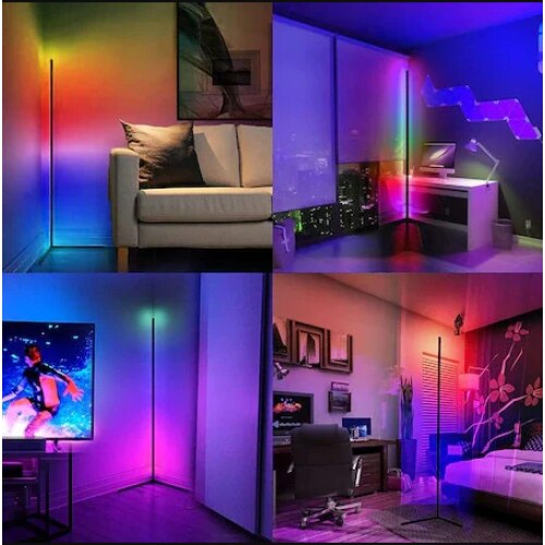 Lampa LED RGB de podea, 140 cm, Telecomanda, USB, Otel, Negru - eMAG.ro