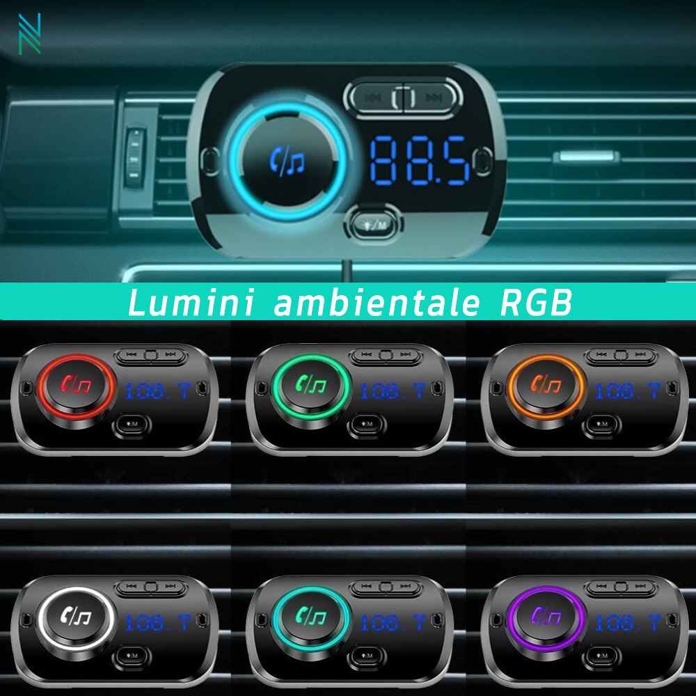 Modulator FM Nimox® Bluetooth 5.0, Hands-Free, Transmitator auto cu ...