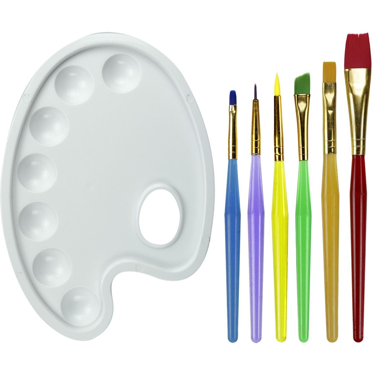 Комплект 6 четки за рисуване и палитра Titanum, Плоска/Кръгла, Дърво ...