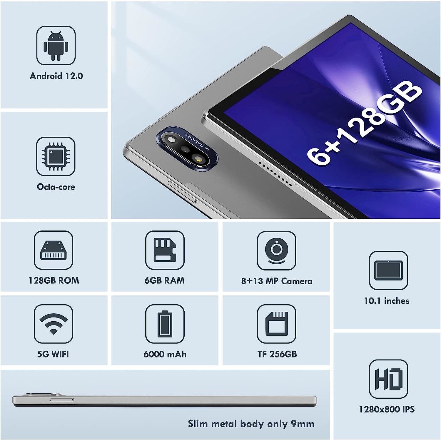 BRILLAR T12 10 hüvelykes táblagép, Android 12, nyolcmagos, 6 GB RAM ...