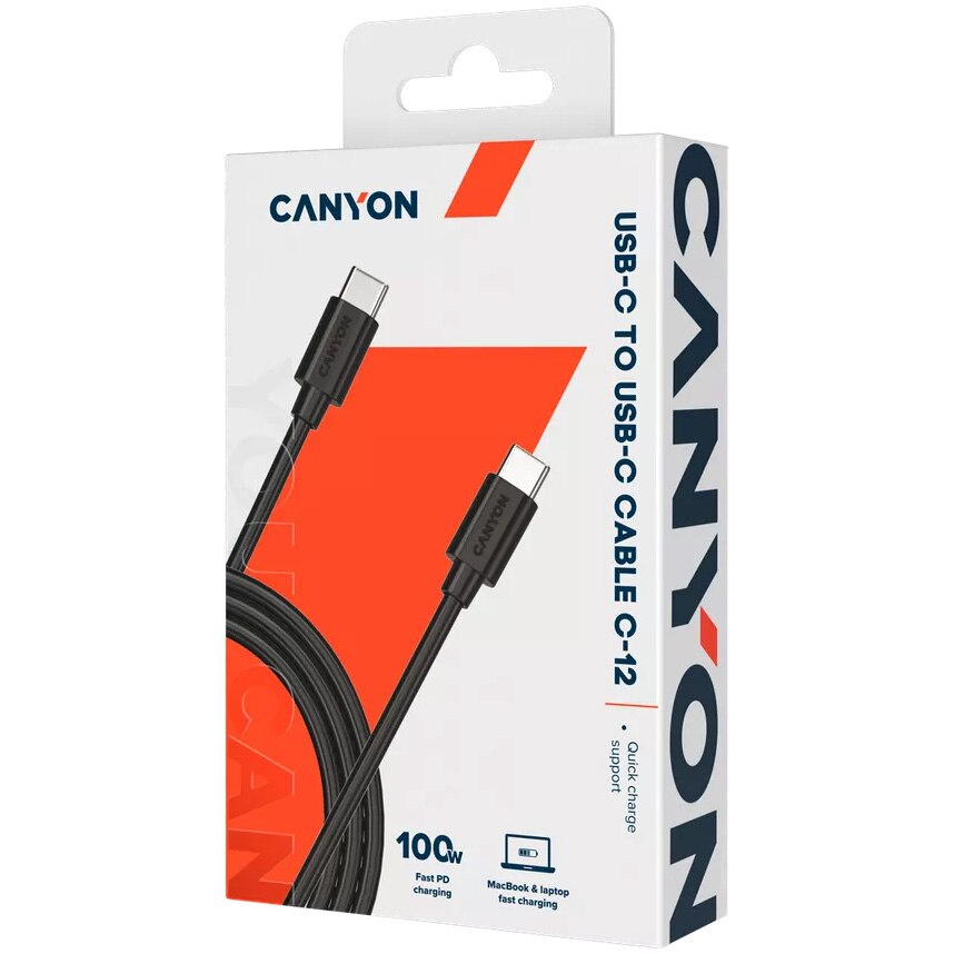Cablu de date Canyon UC-12, fast charging 100W, 2m, USB-C la USB-C ...