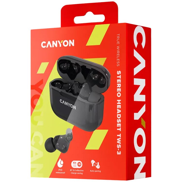 Casti bluetooth Canyon, TWS-3 Black (CNE-CBTHS3B) - eMAG.ro