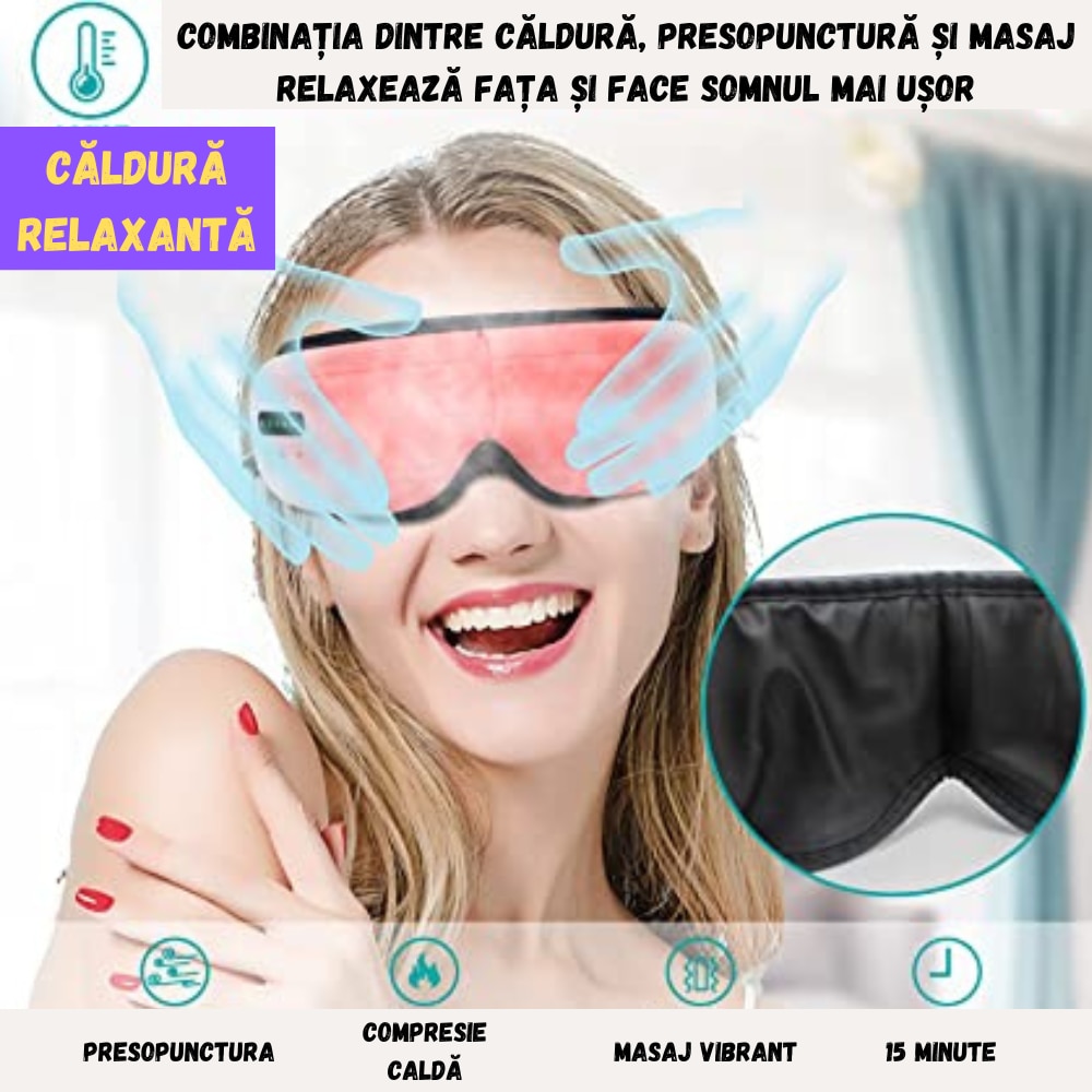 Aparat de masaj pentru ochi cu compresa calda, 5 moduri de relaxare ...
