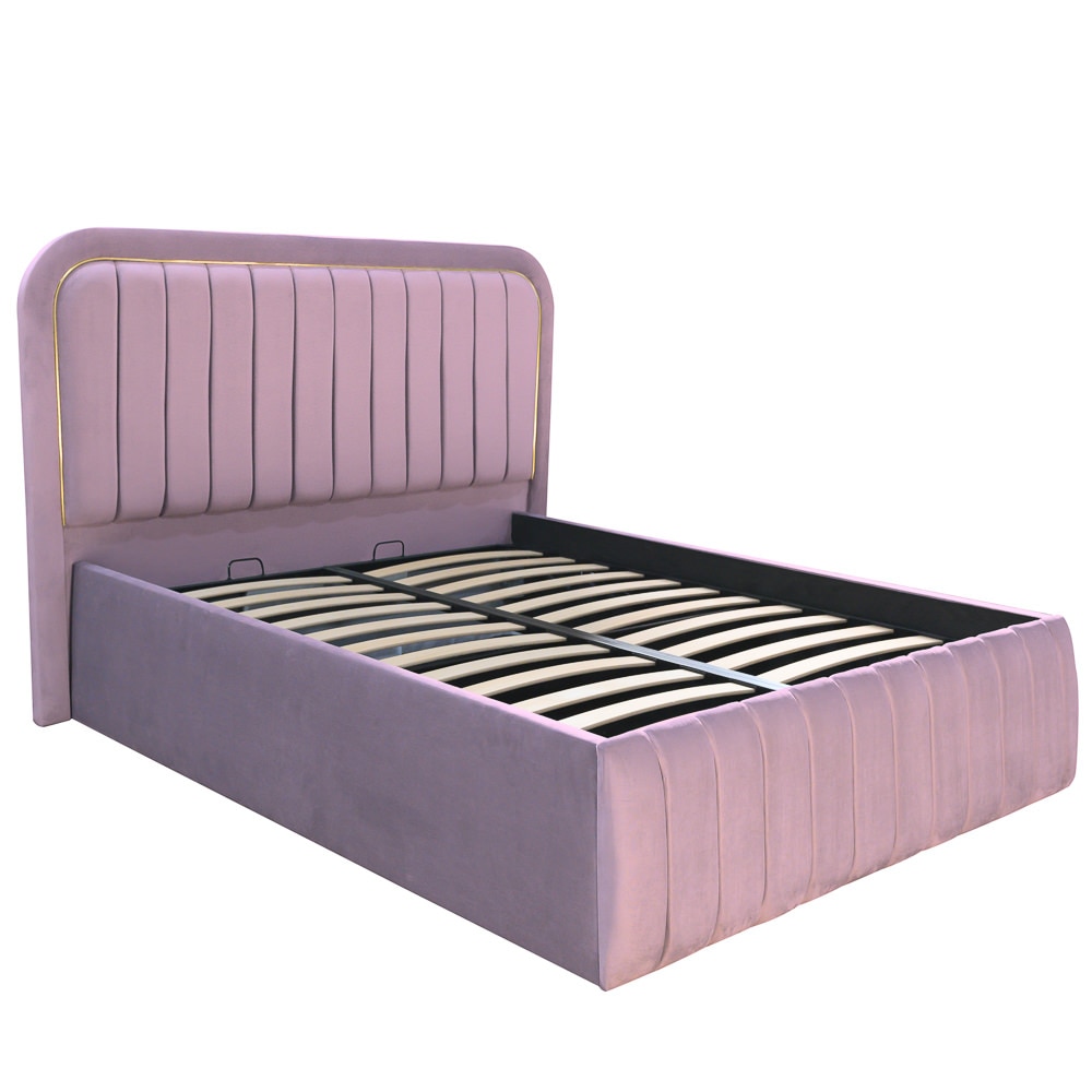 Pat dublu tapitat Oregon, 160/200 cm, roz, cu somiera metalica ...