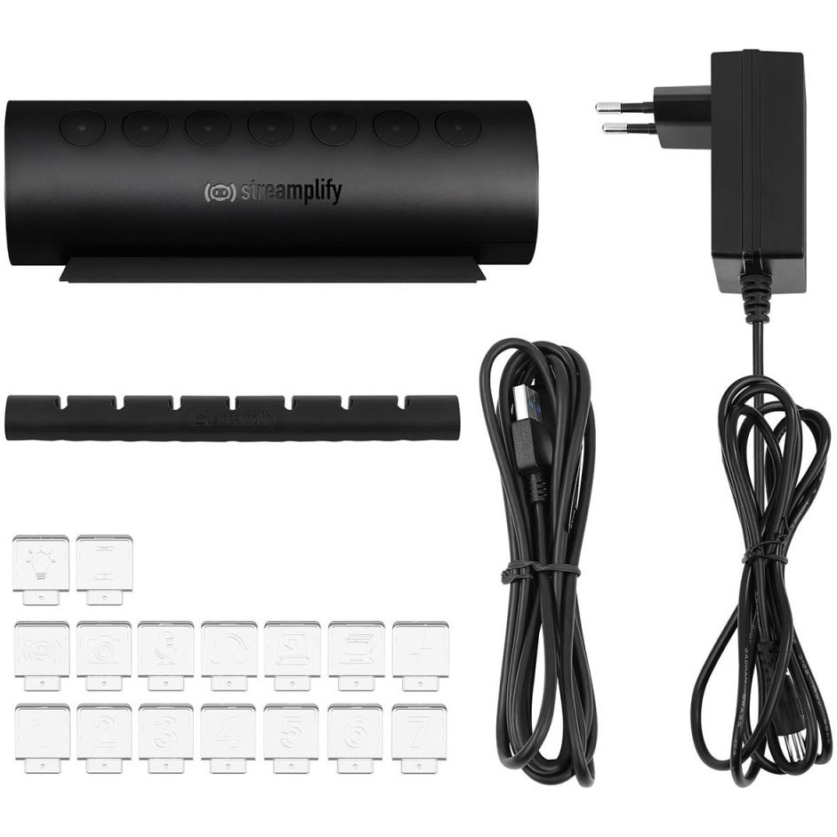 HUB USB Streamplify CTRL 7, iluminare RGB, 7 porturi USB individuale ...