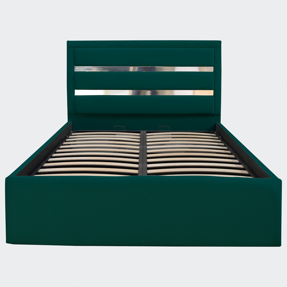 Pat dublu tapitat Bergamo, 140/200 cm, verde cu benzi argintii, cu ...