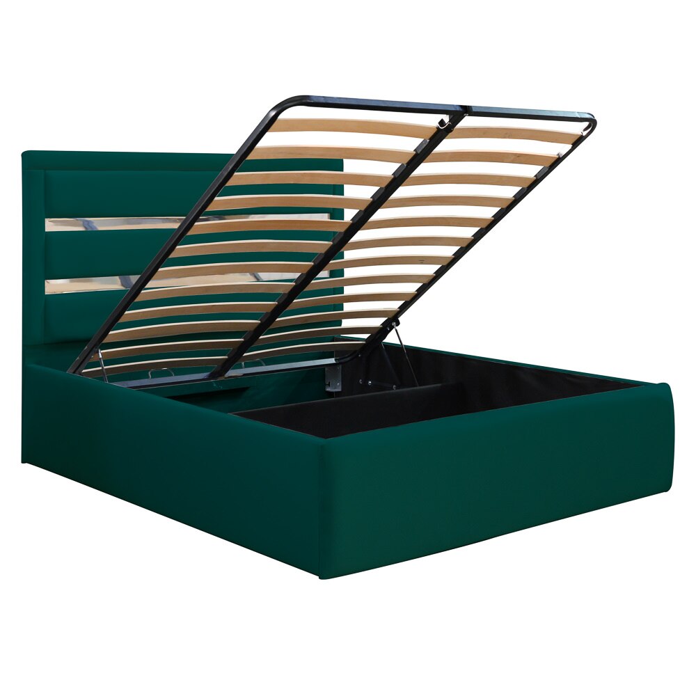 Pat dublu tapitat Bergamo, 140/200 cm, verde cu benzi argintii, cu ...