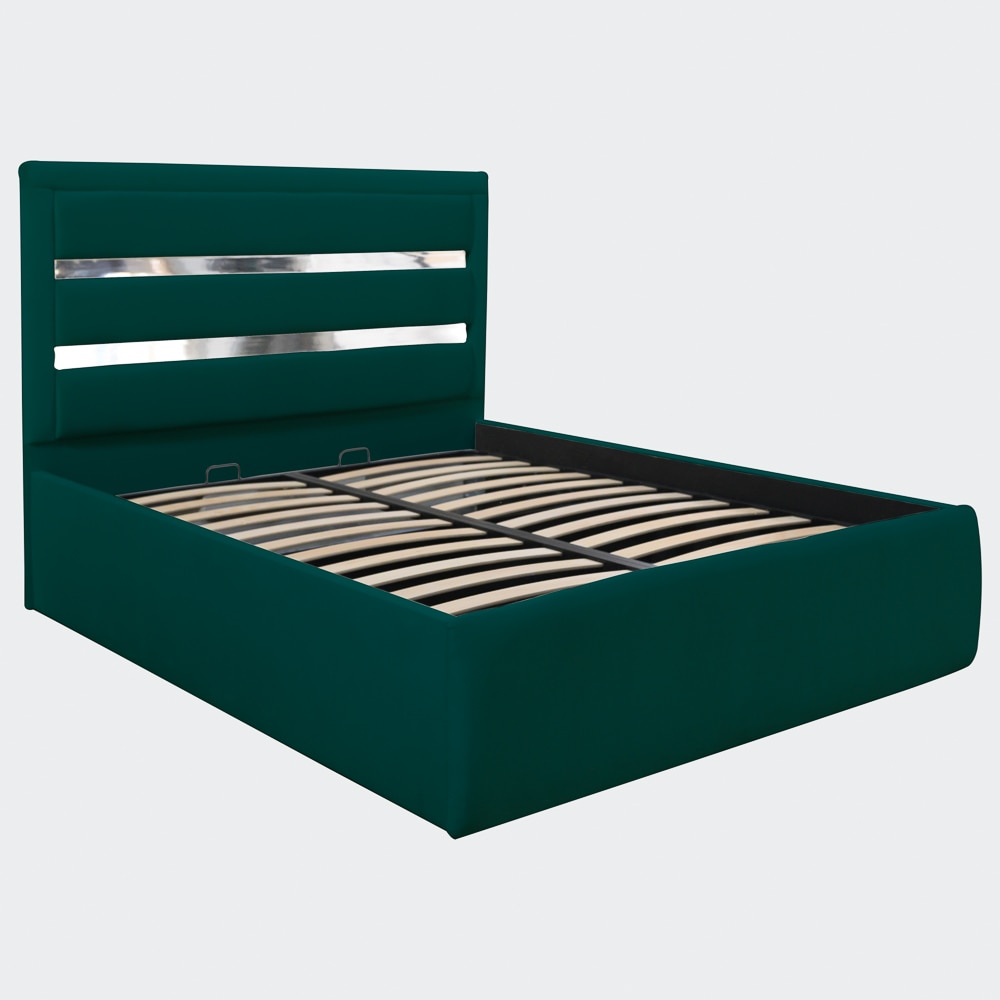 Pat dublu tapitat Bergamo, 120/200 cm, verde cu benzi argintii, cu ...