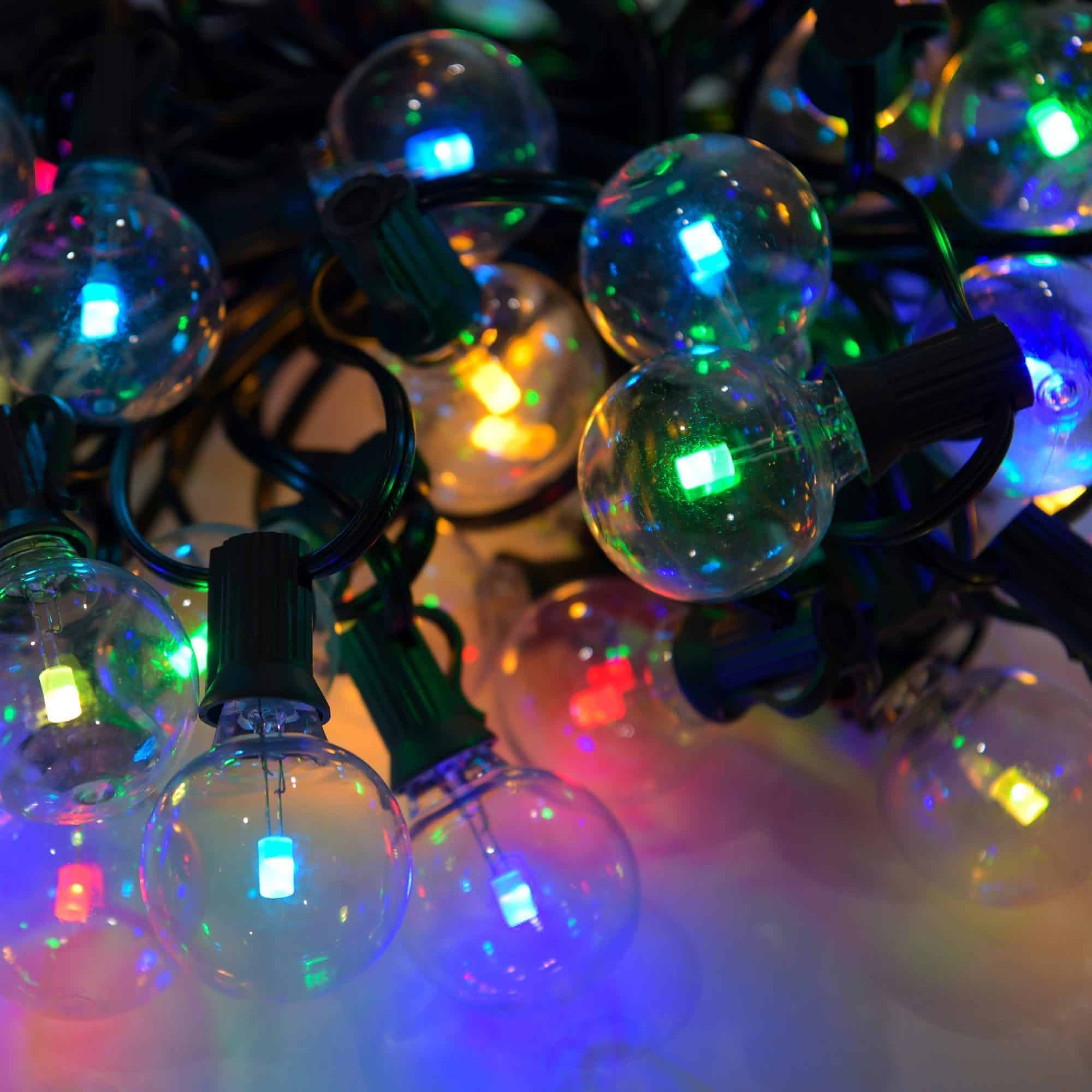 Instalatie luminoasa solara cu 25 becuri led G40 RGB IP65 1.5W ...