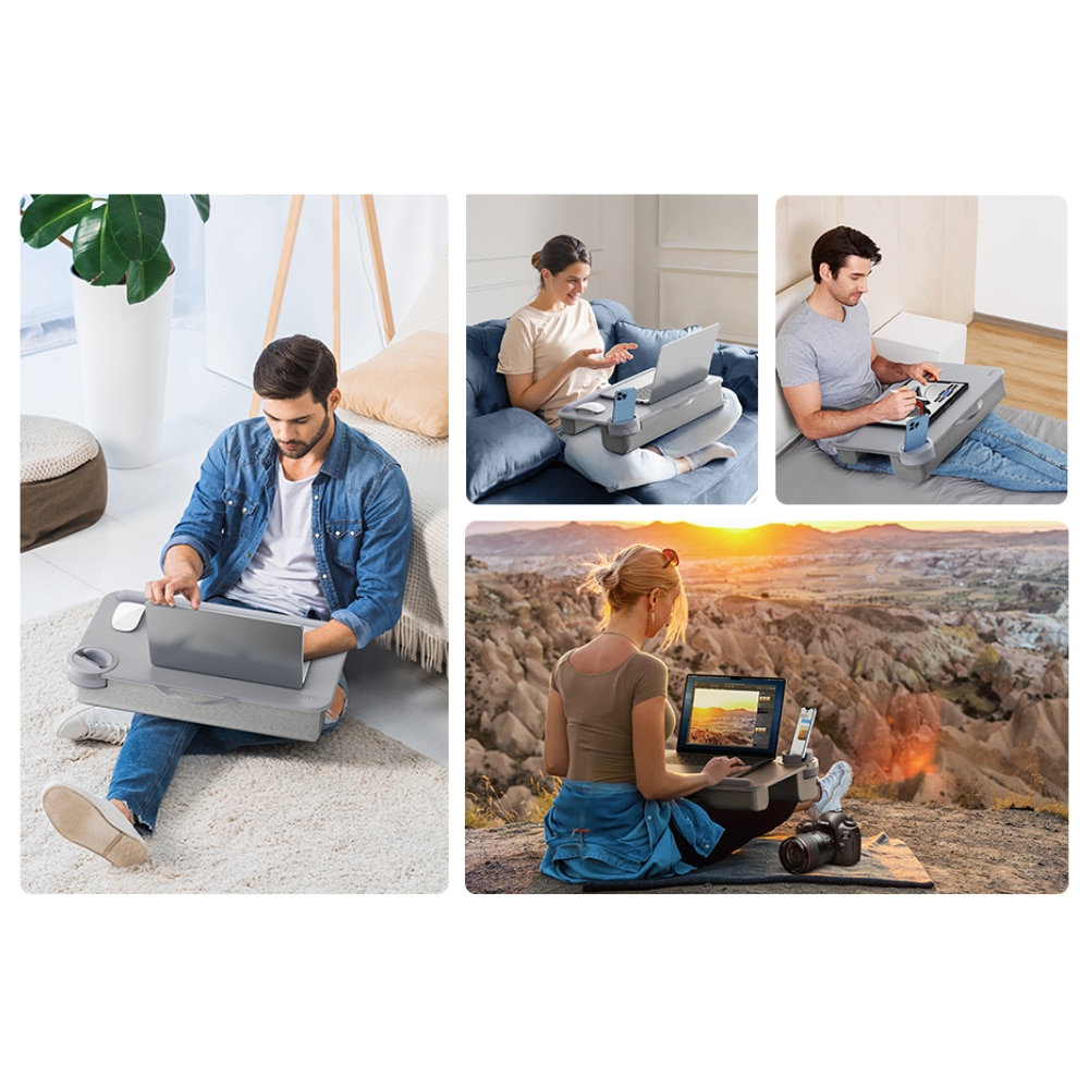 Стойка за лаптоп SAIJI, С поставка за таблет/телефон, Сив - eMAG.bg