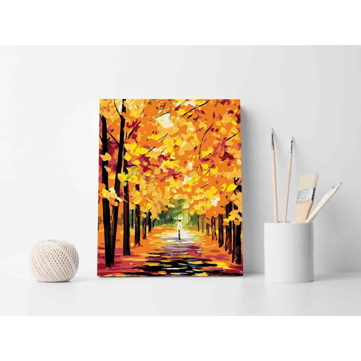 Set pictura pe numere Peisaj de toamna 3445, panza bumbac pe rama lemn ...