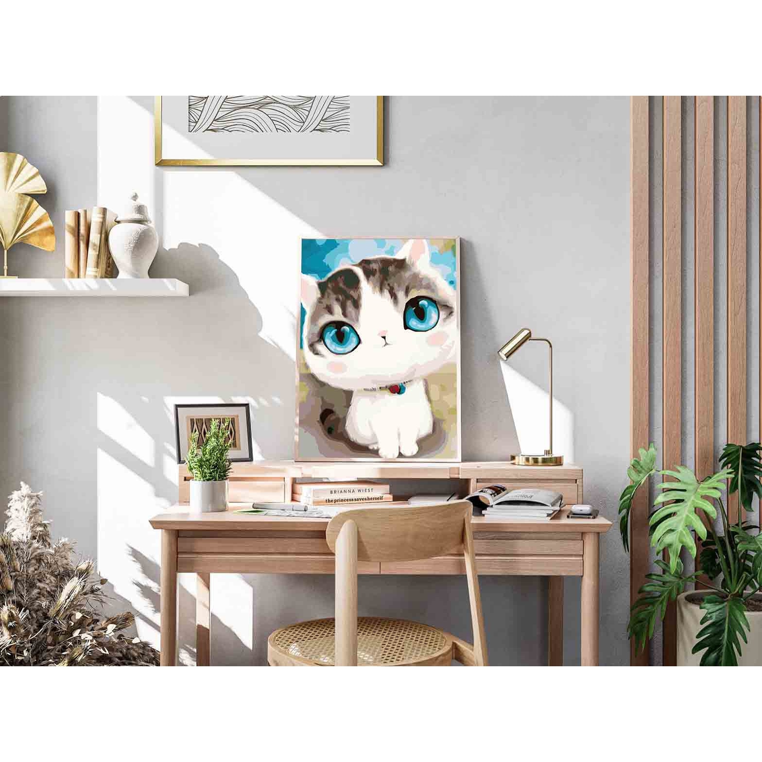 Set pictura pe numere Pisica cu ochi albastri 3446, panza bumbac pe ...