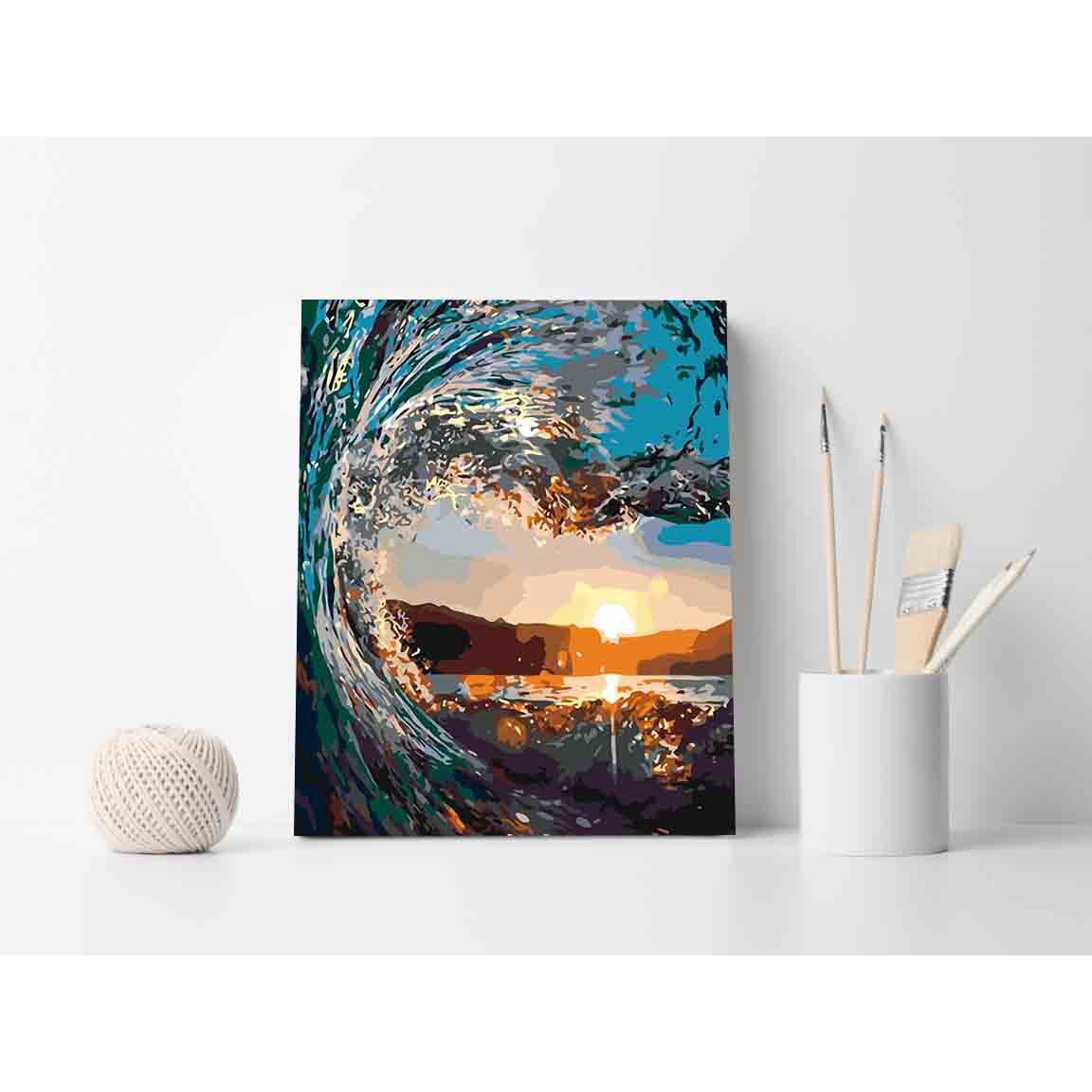 Set pictura pe numere Valuri si rasarit 3357, panza bumbac pe rama lemn ...