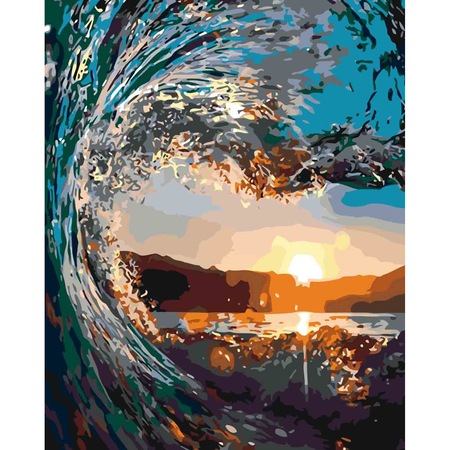 Set pictura pe numere Valuri si rasarit 3357, panza bumbac pe rama lemn ...