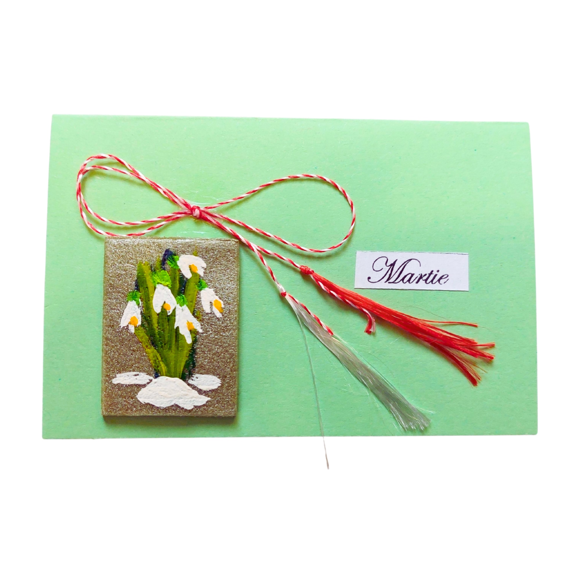 Martisor Felicitare, flori pictate manual, 10 X 6,5 cm, cu plic, set 5 ...