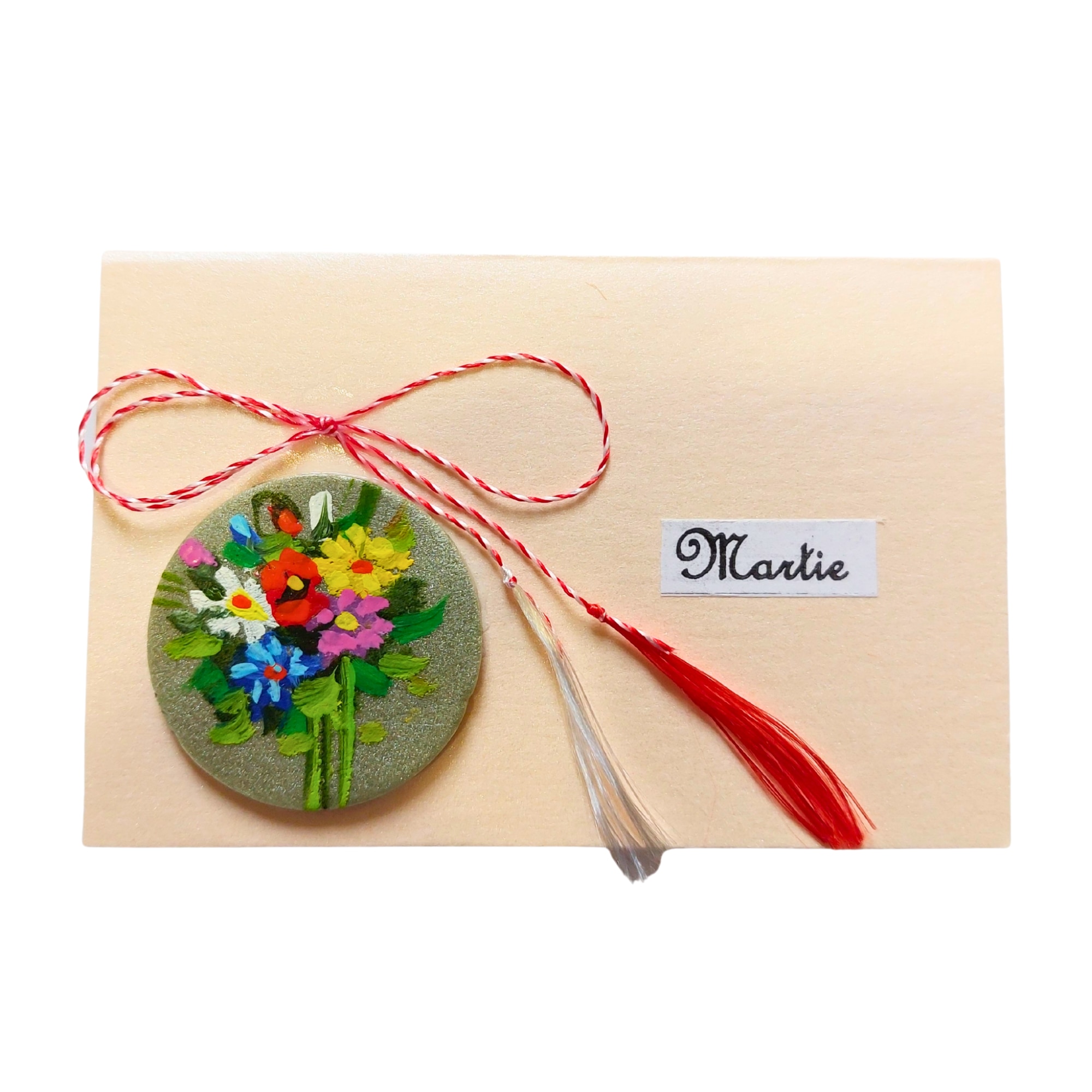 Martisor Felicitare, flori pictate manual, 10 X 6,5 cm, cu plic, set 5 ...