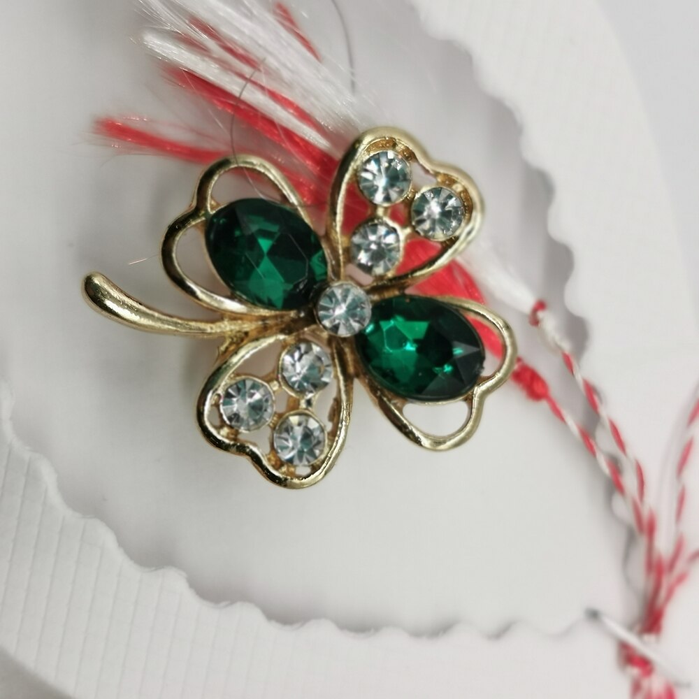 Set 4 Martisoare tip Brosa, "Trifoiul Stralucitor", pe cutie de carton ...