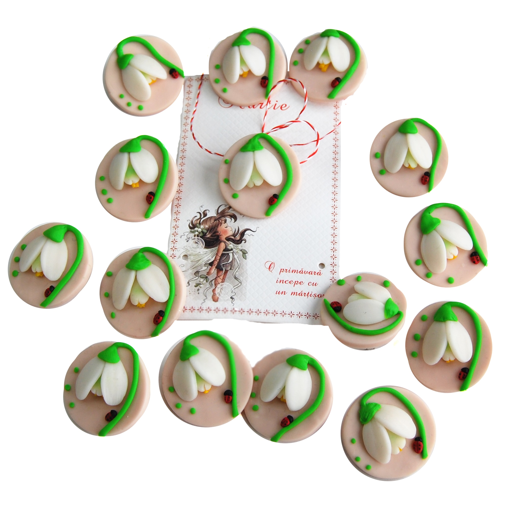 Martisor brosa ghiocel, CatE, alb verde, lut polimeric, handmade - eMAG.ro