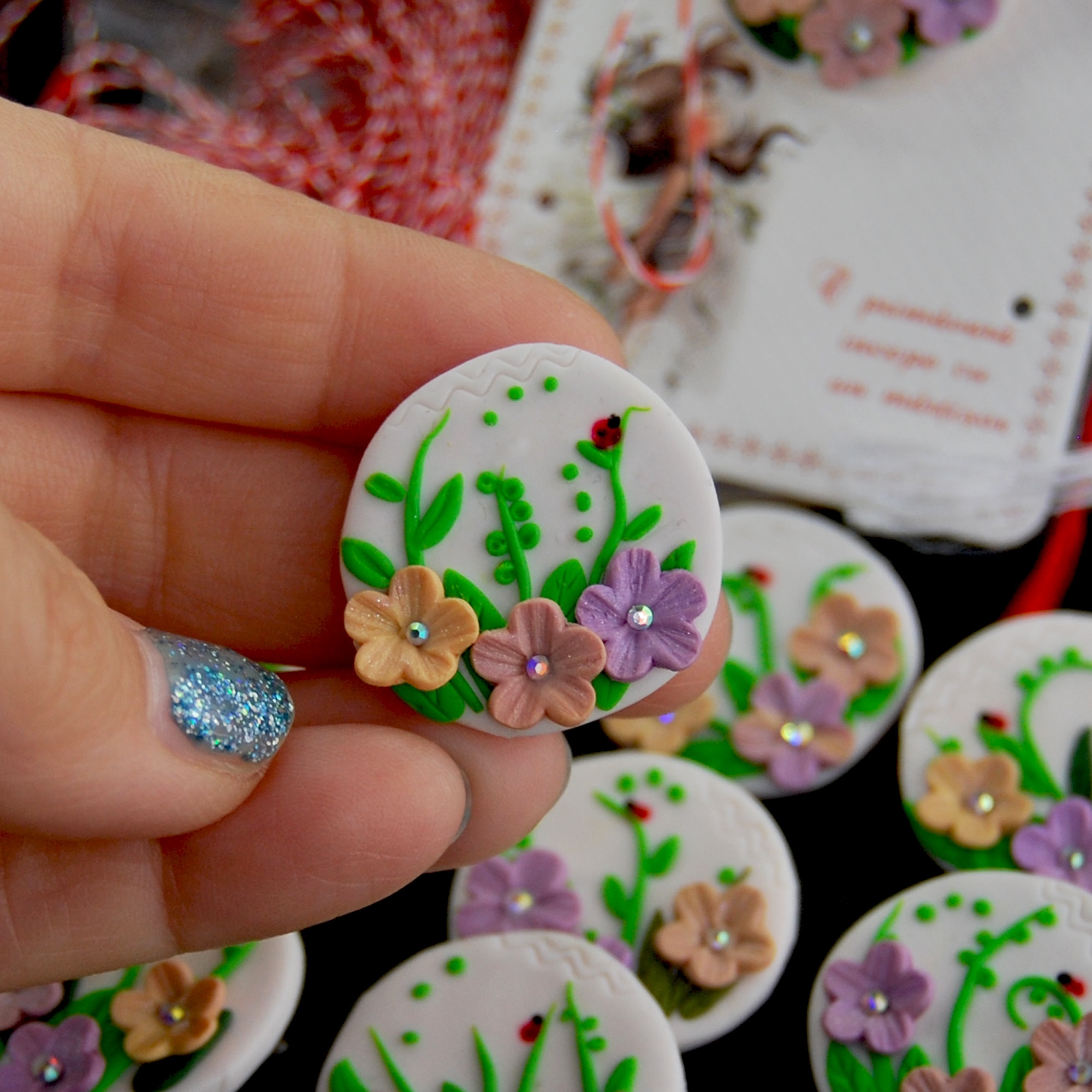 Martisor brosa floricele, CatE, multicolor, lut polimeric, handmade ...