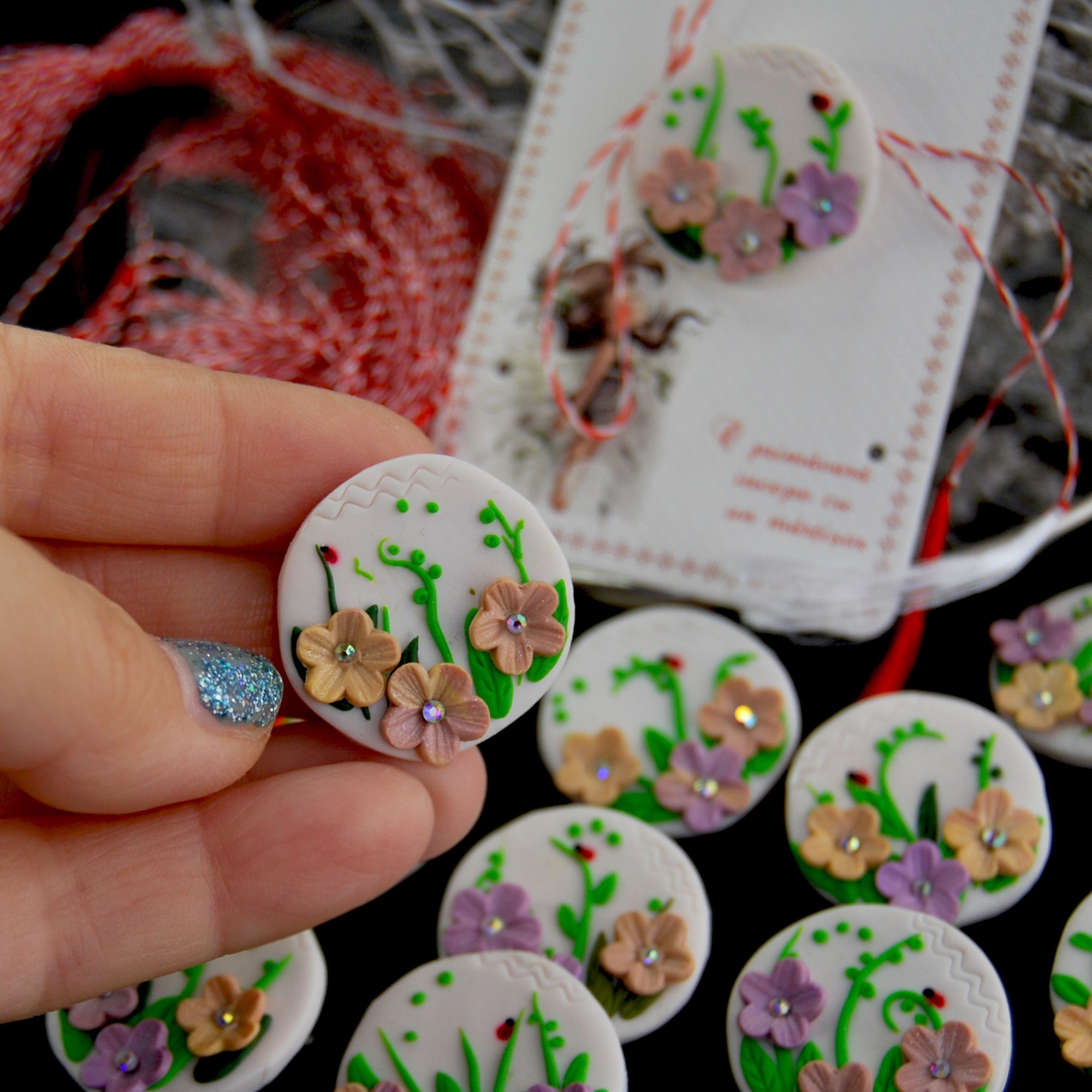 Martisor brosa floricele, CatE, multicolor, lut polimeric, handmade ...