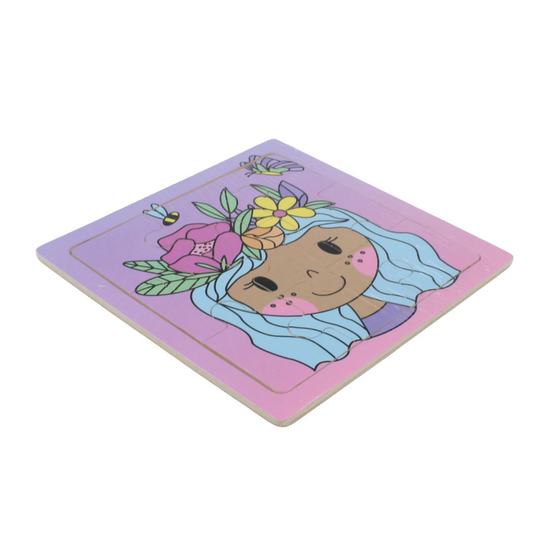 Puzzle lemn fetita cu flori si albine 9 piese - eMAG.ro