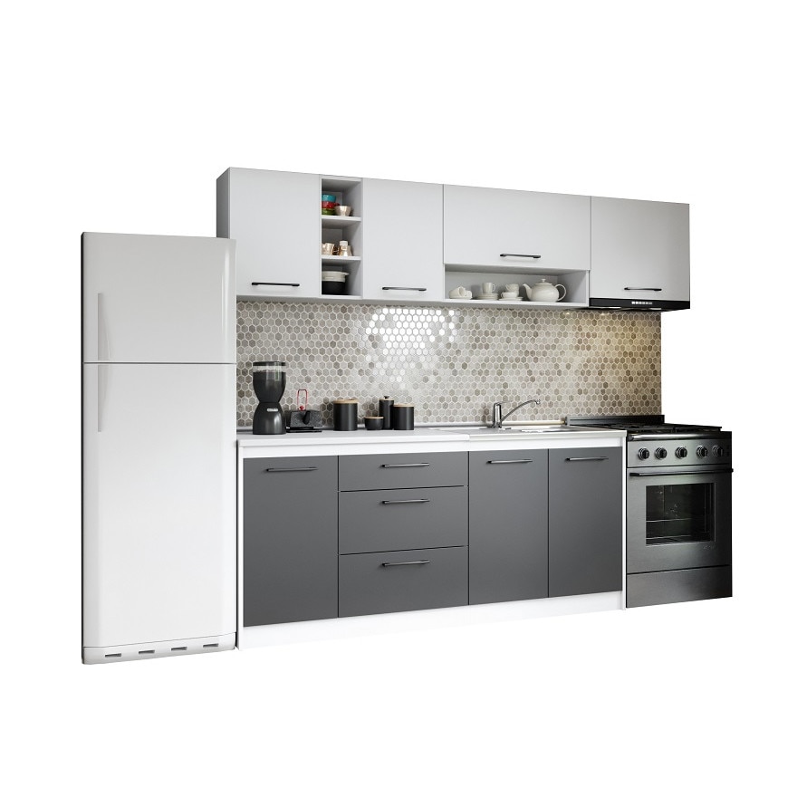 Set Mobila Bucatarie, Mina Dual, Gri Antracit/Alb, C100, L 242 x A 60 x ...