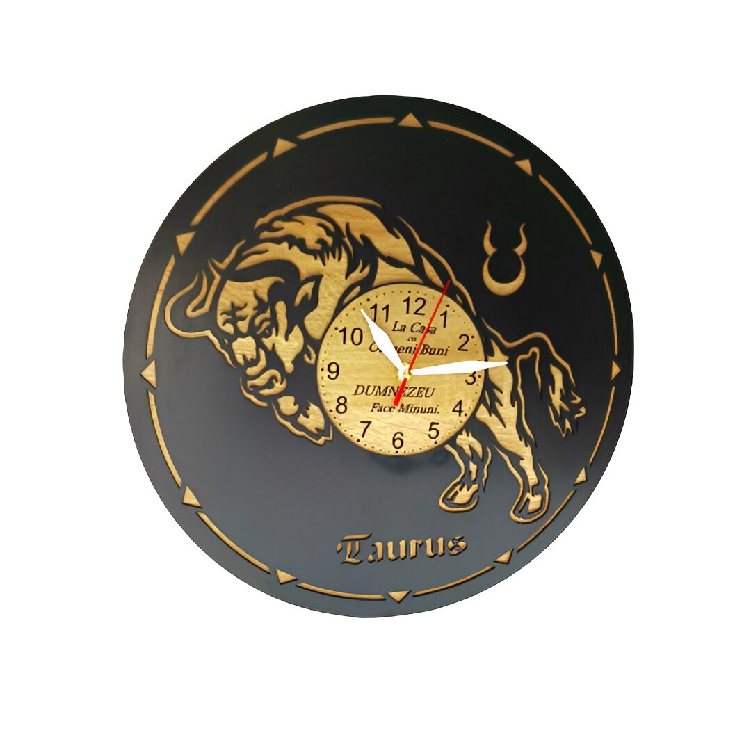 Ceas Decorativ Zodiac, personalizat zodia Taur, mdf dublat, dimensiune ...