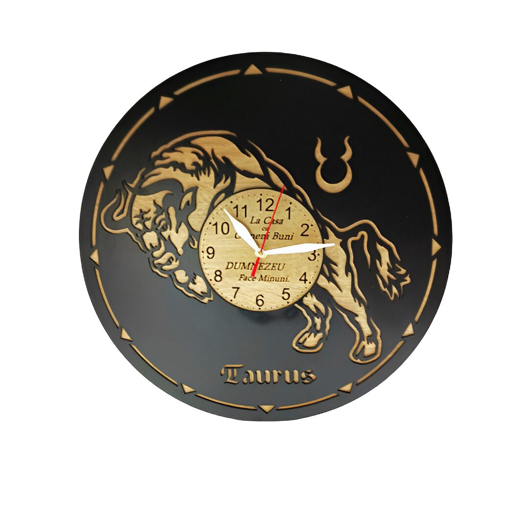 Ceas Decorativ Zodiac, personalizat zodia Taur, mdf dublat, dimensiune ...