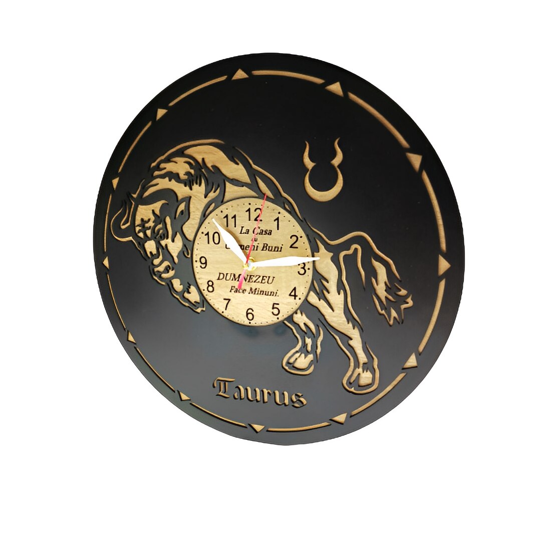 Ceas Decorativ Zodiac, personalizat zodia Taur, mdf dublat, dimensiune ...