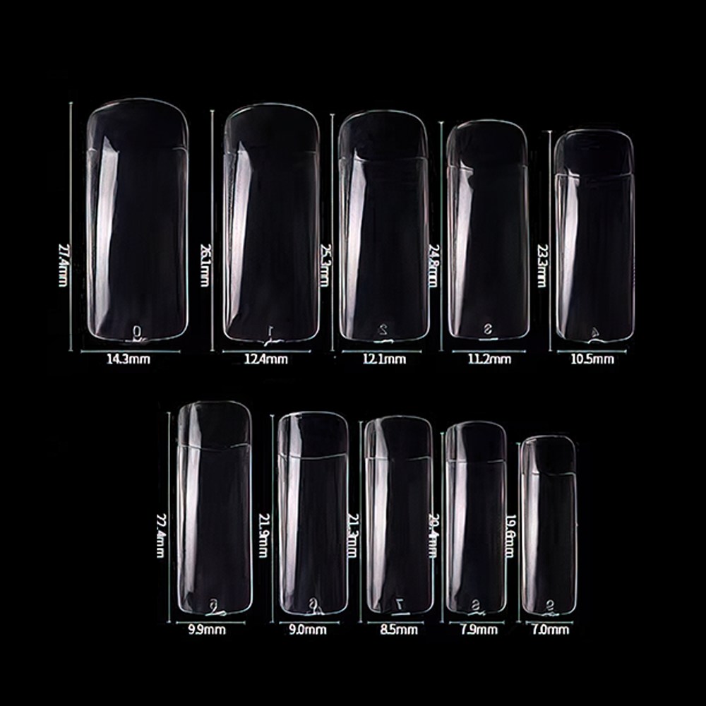 Tipsuri unghii false Lila Rossa, 500 buc, 10 marimi, Transparent 03C ...