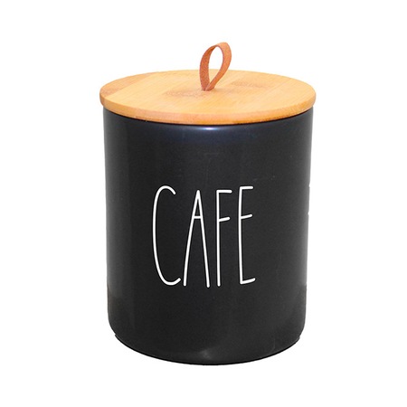 Recipient cafea, din ceramica, cu capac din bambus, Frandis, negru ...