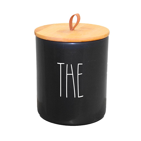 Recipient ceai, din ceramica, cu capac din bambus, Frandis, negru - eMAG.ro