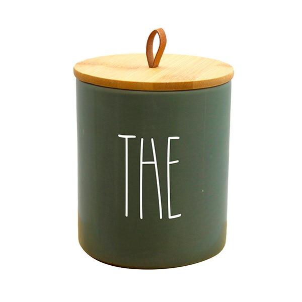 Recipient ceai, din ceramica, cu capac din bambus, Frandis, verde ...